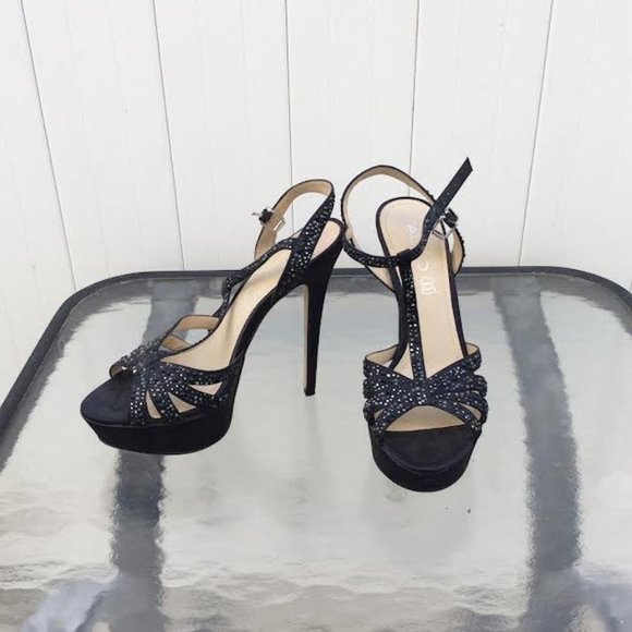 Aldo | Shoes | Aldo Black Satin And Rhinestone Platform Heels Size 75 ...